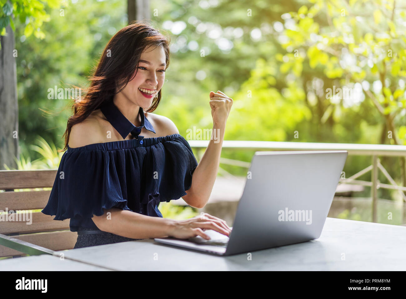 Business winner computer woman hi-res stock photography and images - Alamy