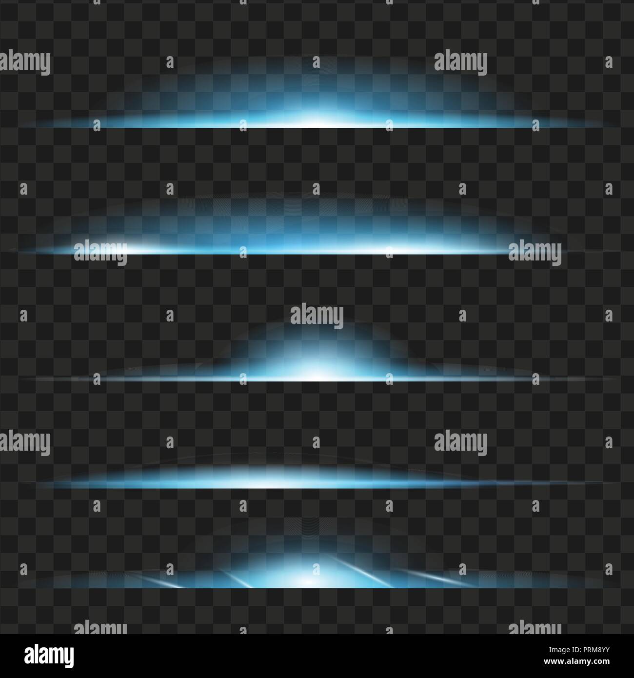 Set of blue glowing light effect. Isolated on black transparent ...