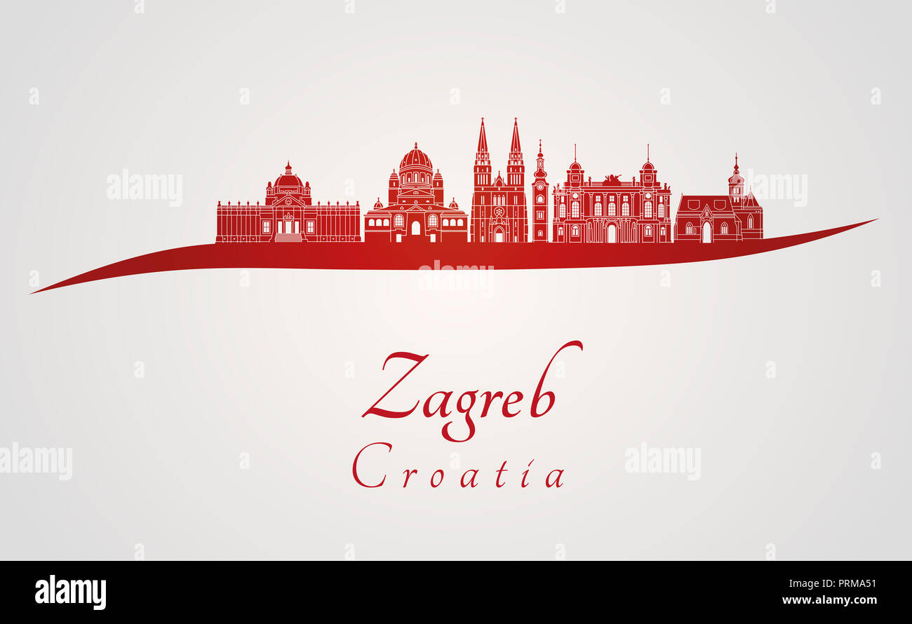 Zagreb skyline in red and gray background in editable vector file Stock ...