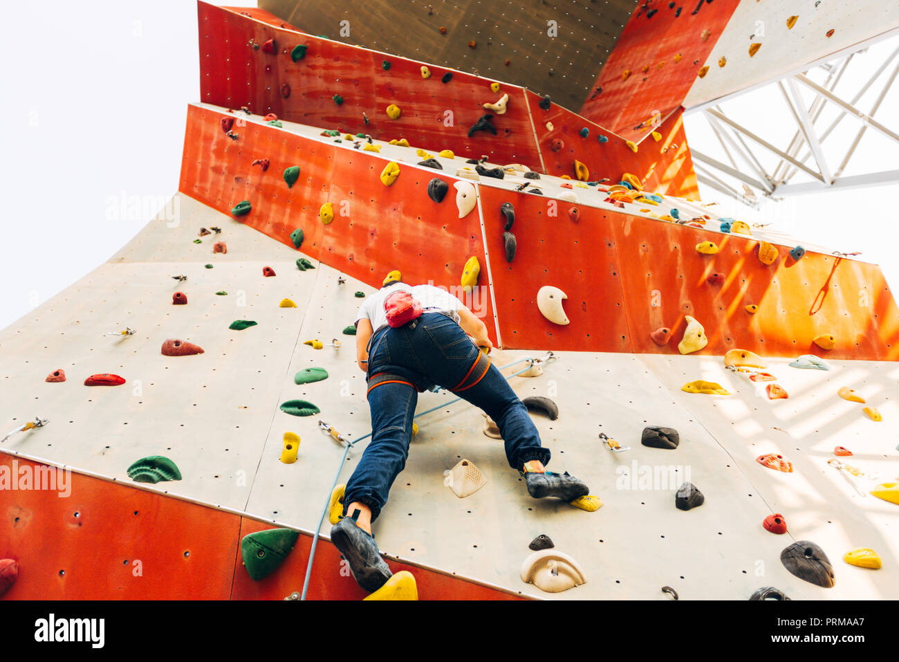 Active lifestyle and bouldering climbing, reaching the top concept ...
