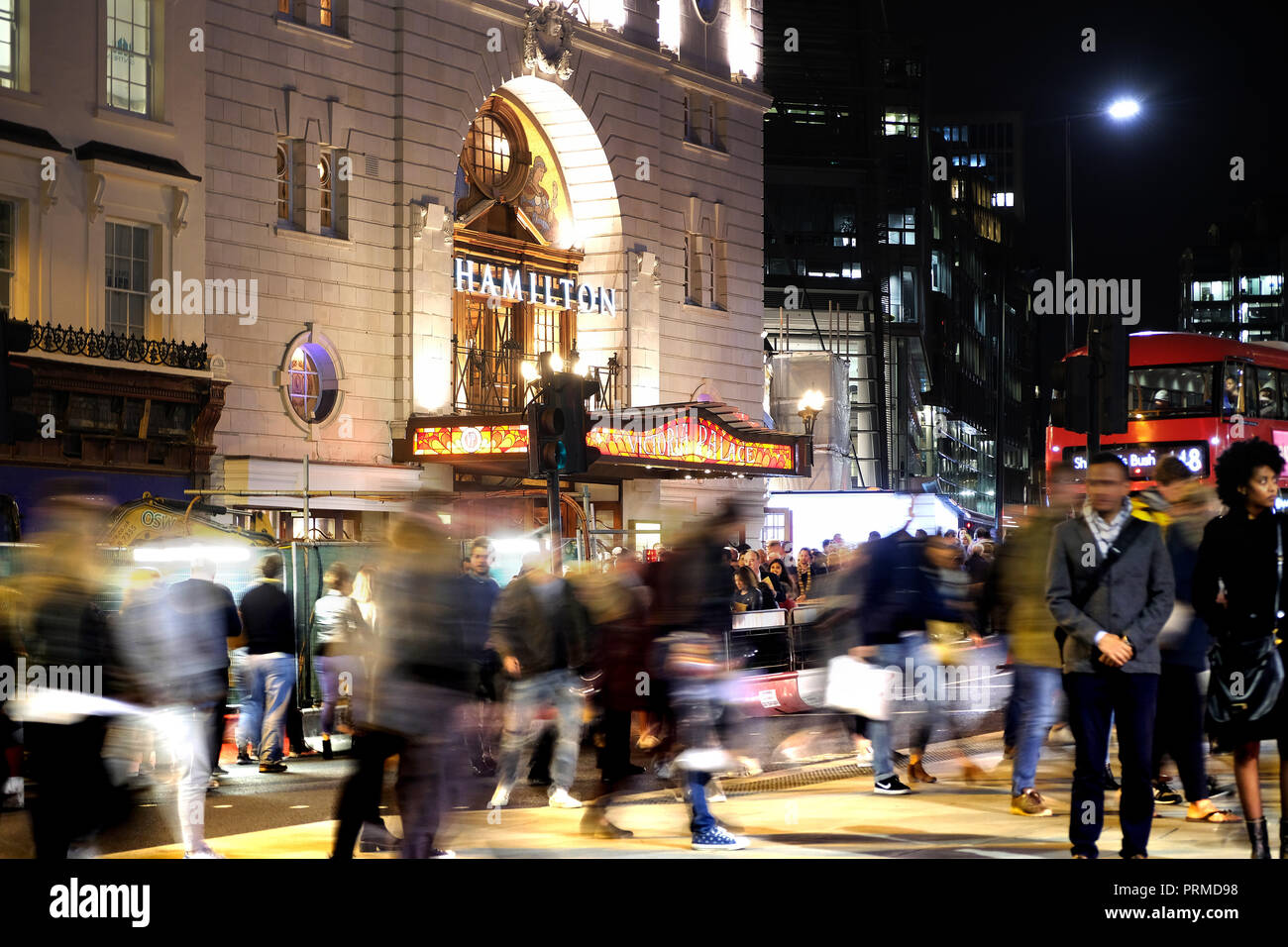 Pic shows: Hamilton The Musical Victoria Palace theatre crowds leaving the show in Victoria ...