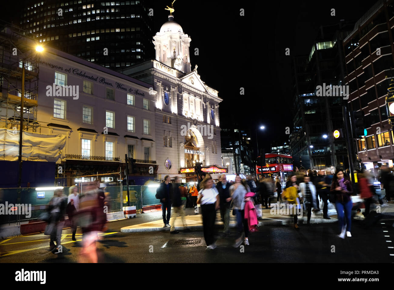 Pic shows: Hamilton The Musical Victoria Palace theatre crowds leaving the show in Victoria ...