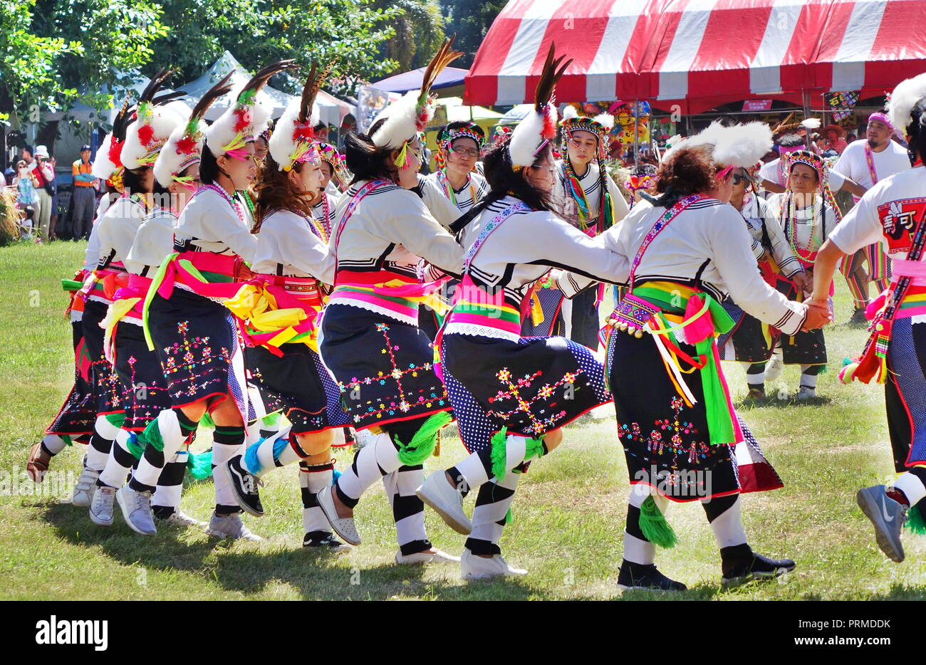 KAOHSIUNG, TAIWAN -- SEPTEMBER 29, 2018: Members of the indigenous Amis ...
