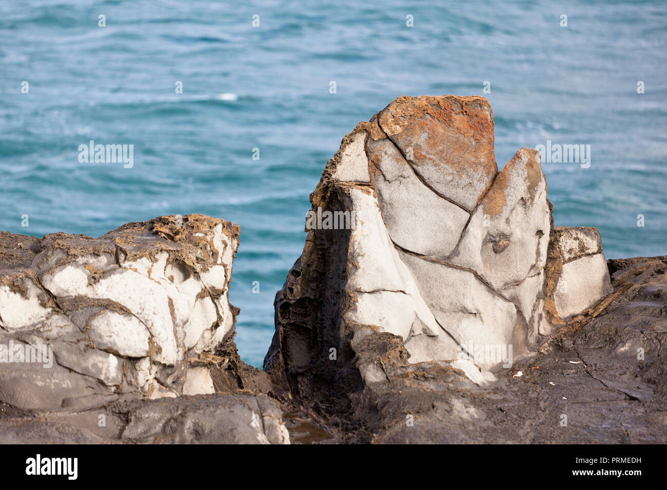 Cooled volcanic rock by the sea in the shape of teeth in the northwest ...