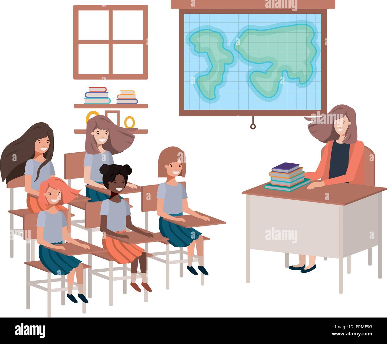 female teacher in the geography class with students Stock Vector Image ...