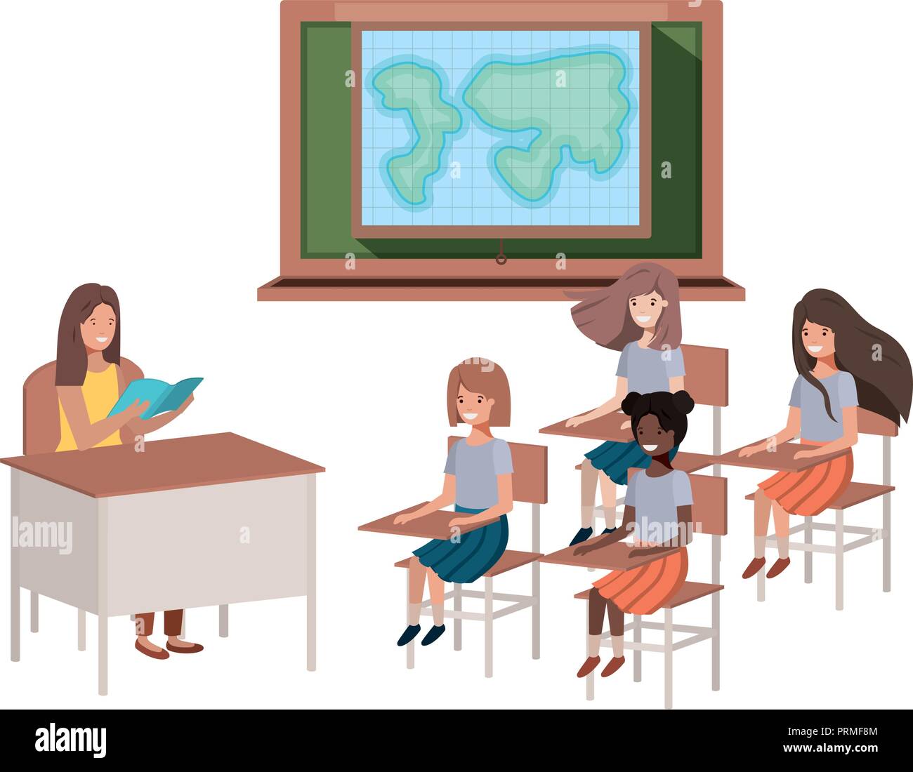 female teacher in the geography class with students Stock Vector Image ...
