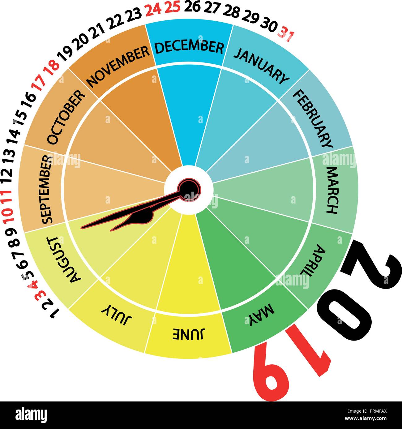 Vector 2019 calendar: August. Original calendar with the shape of a ...