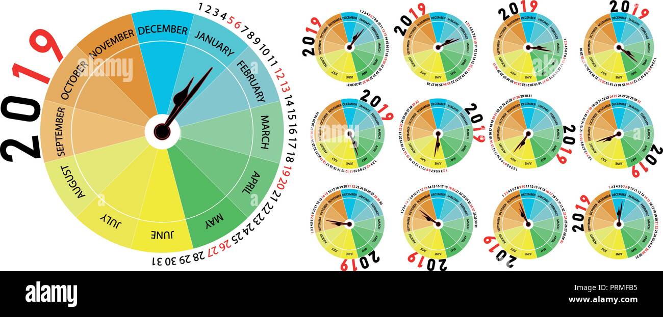 Vector 2019 calendar with all months. Original calendar with the shape ...