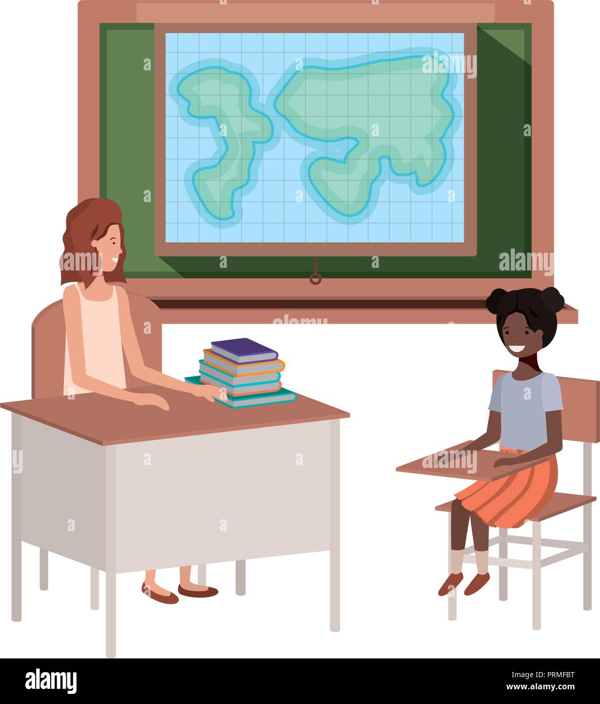 female teacher in the geography class with students Stock Vector Image ...