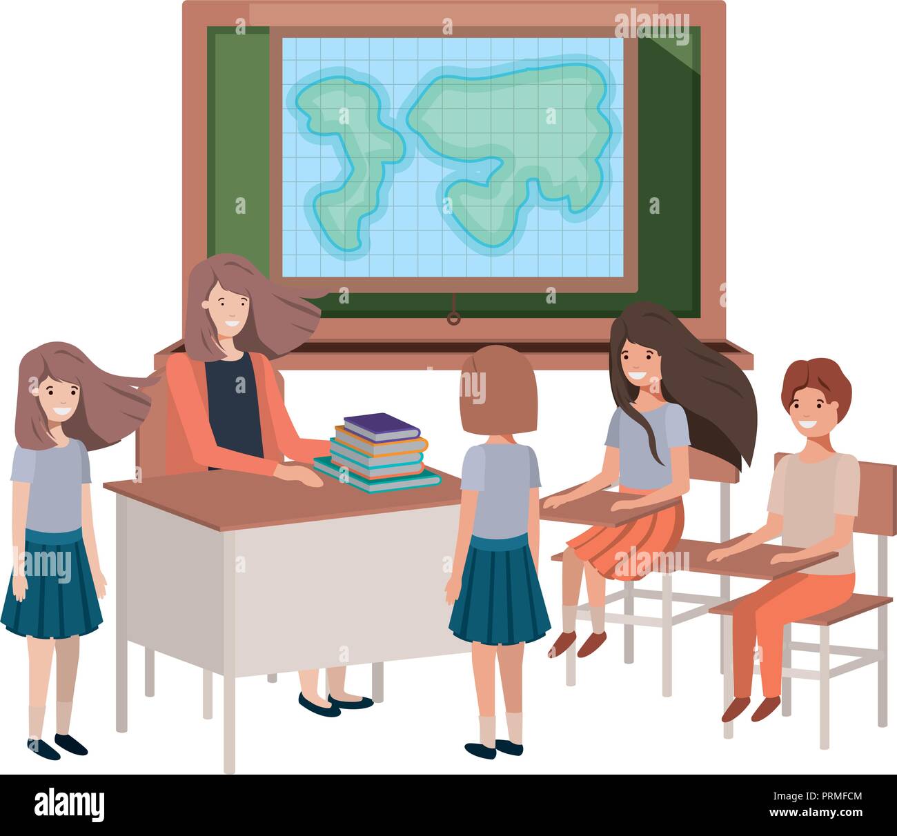 female teacher in the geography class with students Stock Vector Image ...