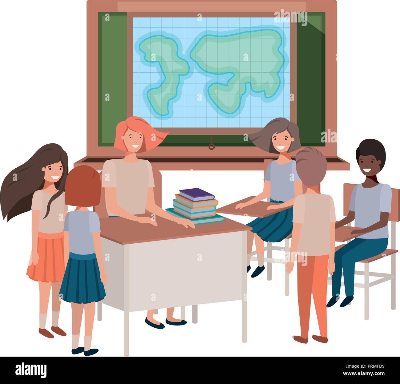 female teacher in the geography class with students Stock Vector Image ...