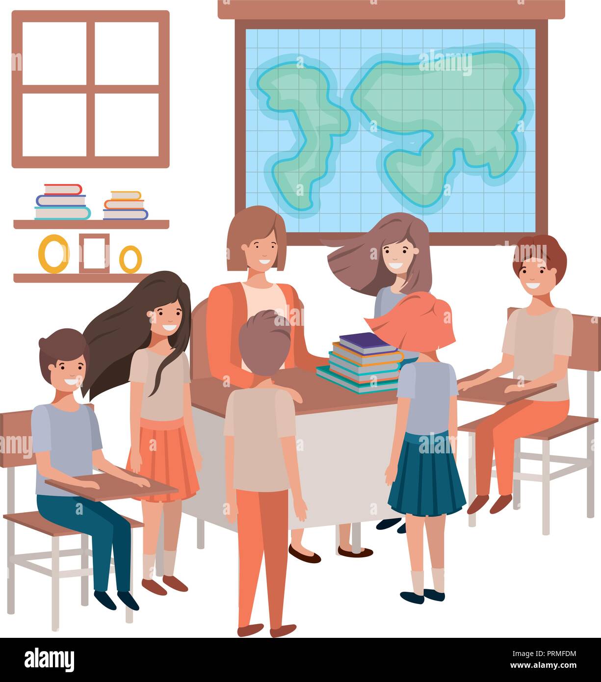 female teacher in the geography class with students Stock Vector Image ...