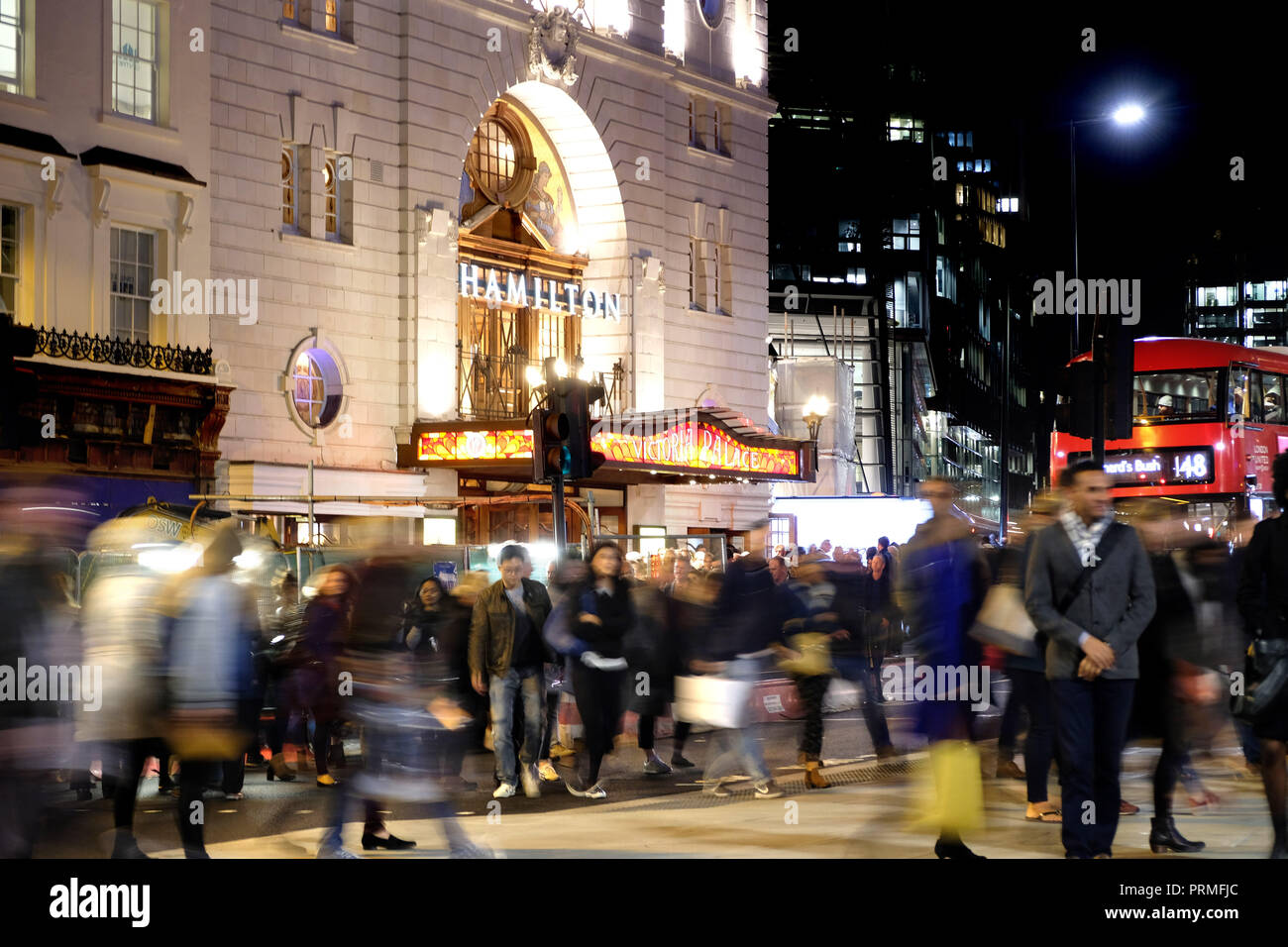 Pic shows: Hamilton The Musical Victoria Palace theatre crowds leaving the show in Victoria ...