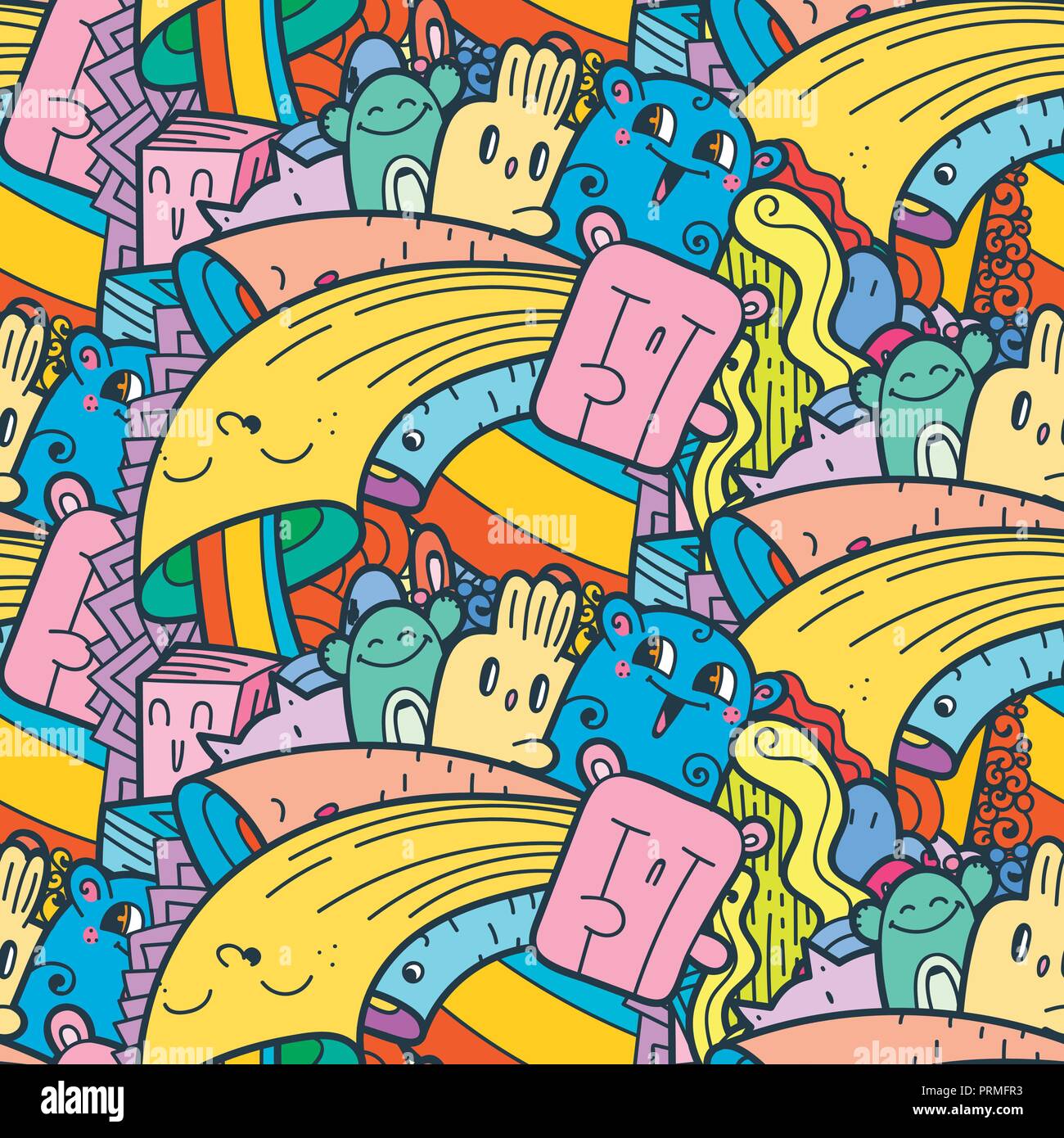 Funny doodle monsters seamless pattern for prints, designs and coloring ...