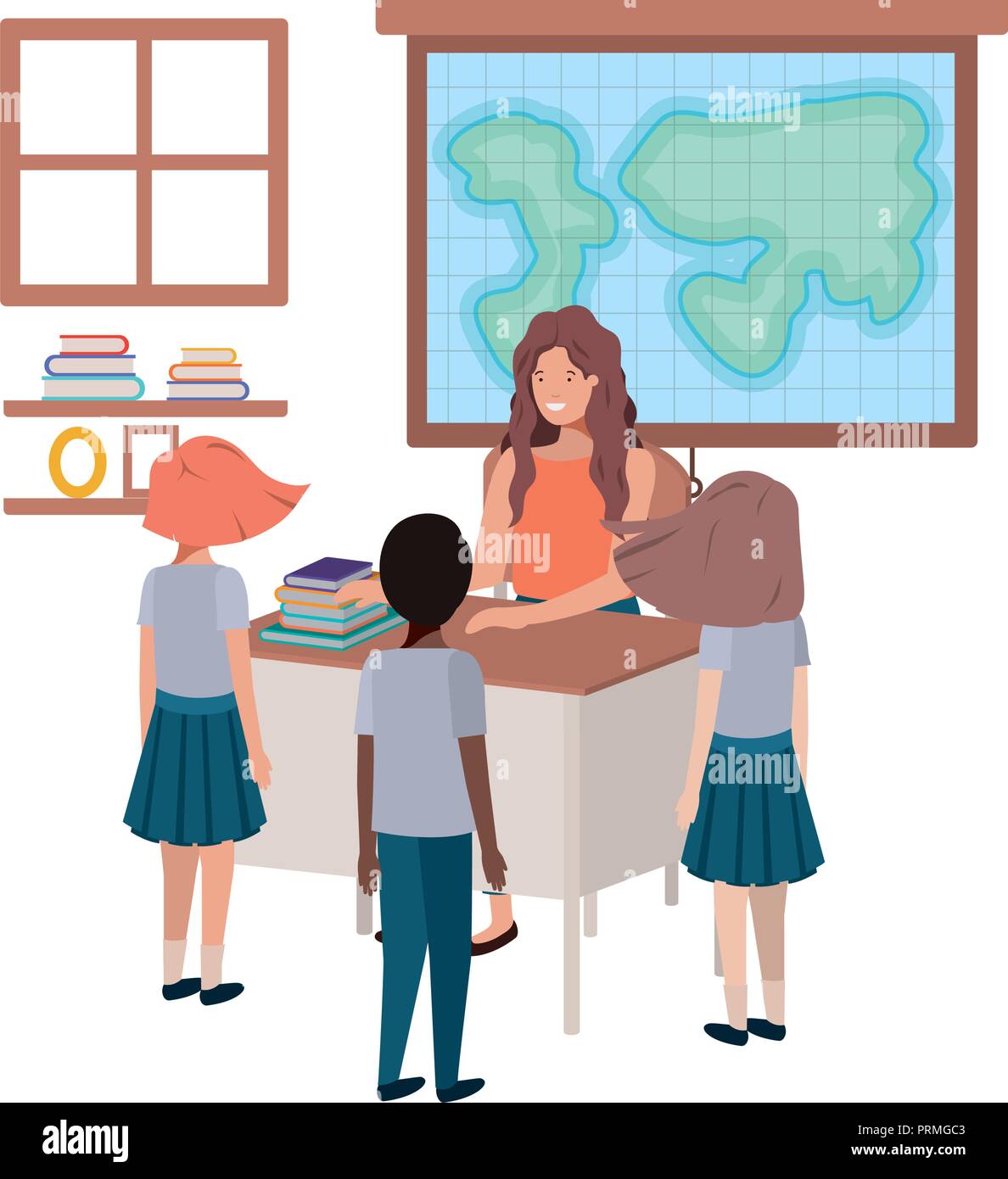 female teacher in the geography class with students Stock Vector Image ...