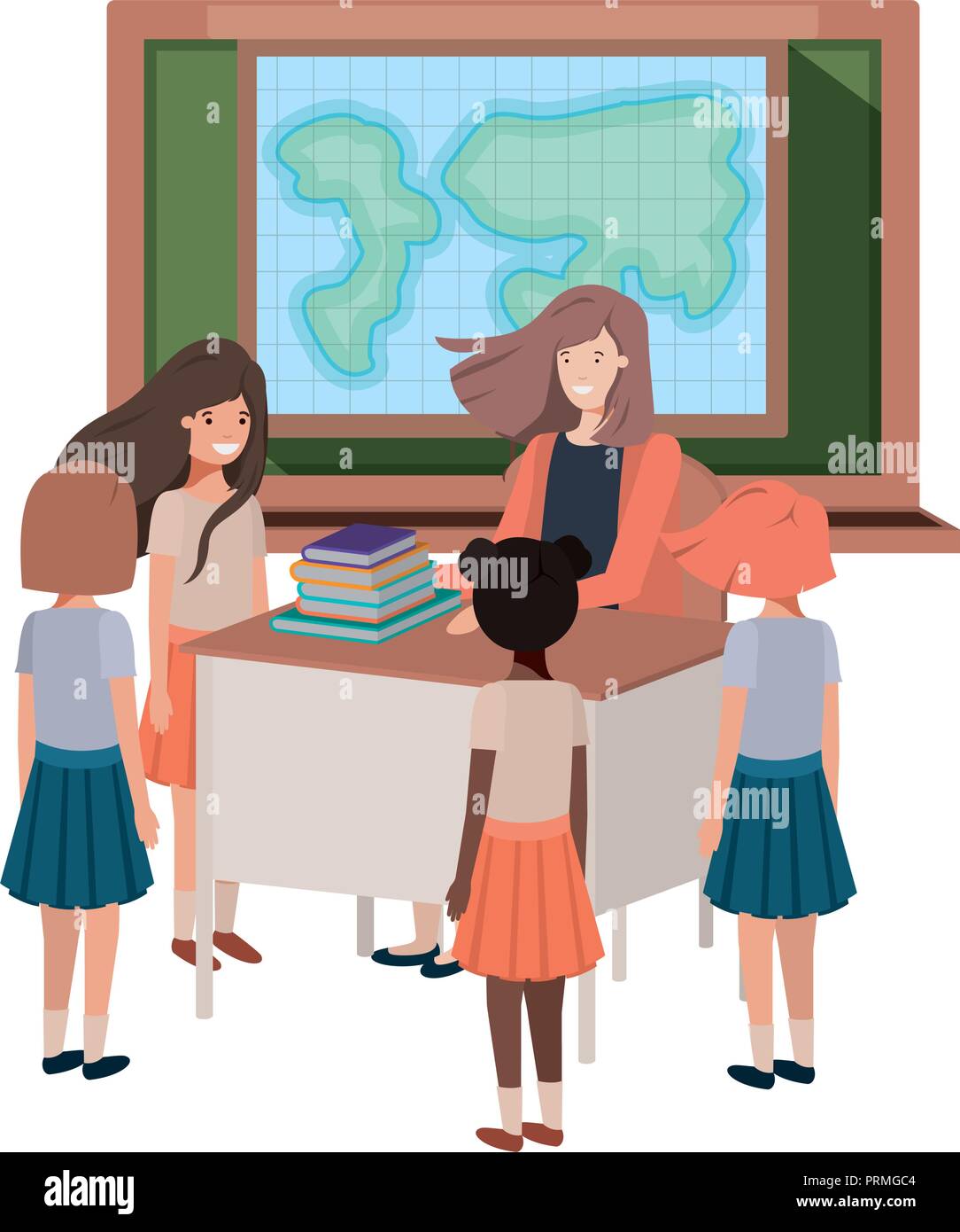 female teacher in the geography class with students Stock Vector Image ...