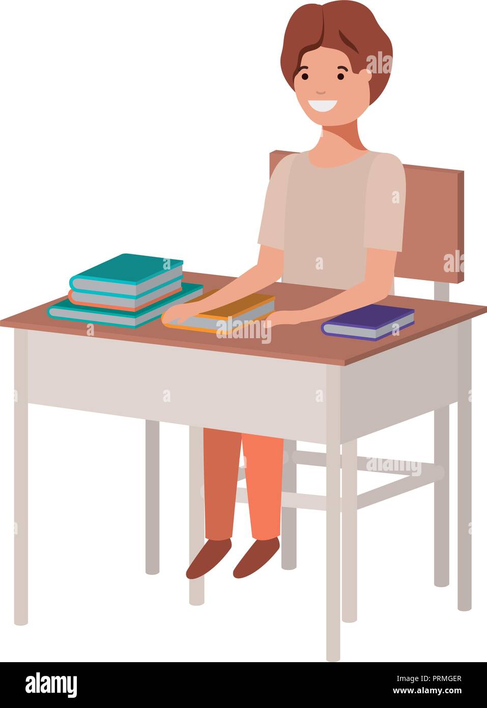 young student boy sitting in school desk Stock Vector Image & Art - Alamy