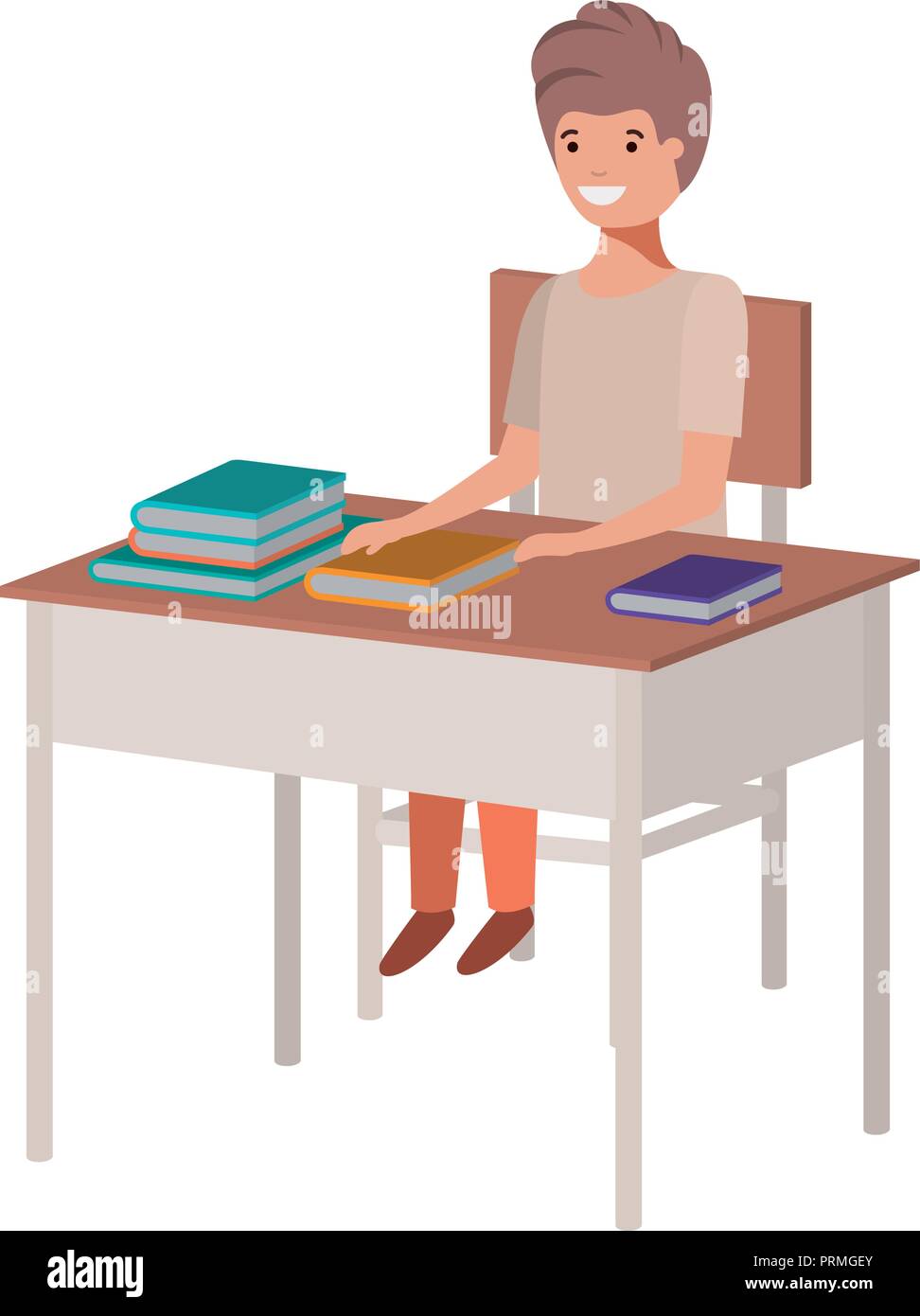 young student boy sitting in school desk Stock Vector Image & Art - Alamy