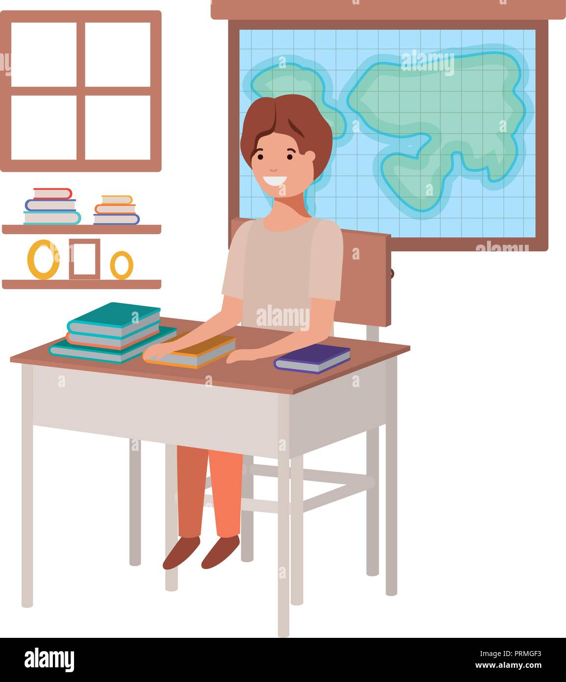 student boy sitting in geography classroom Stock Vector Image & Art - Alamy