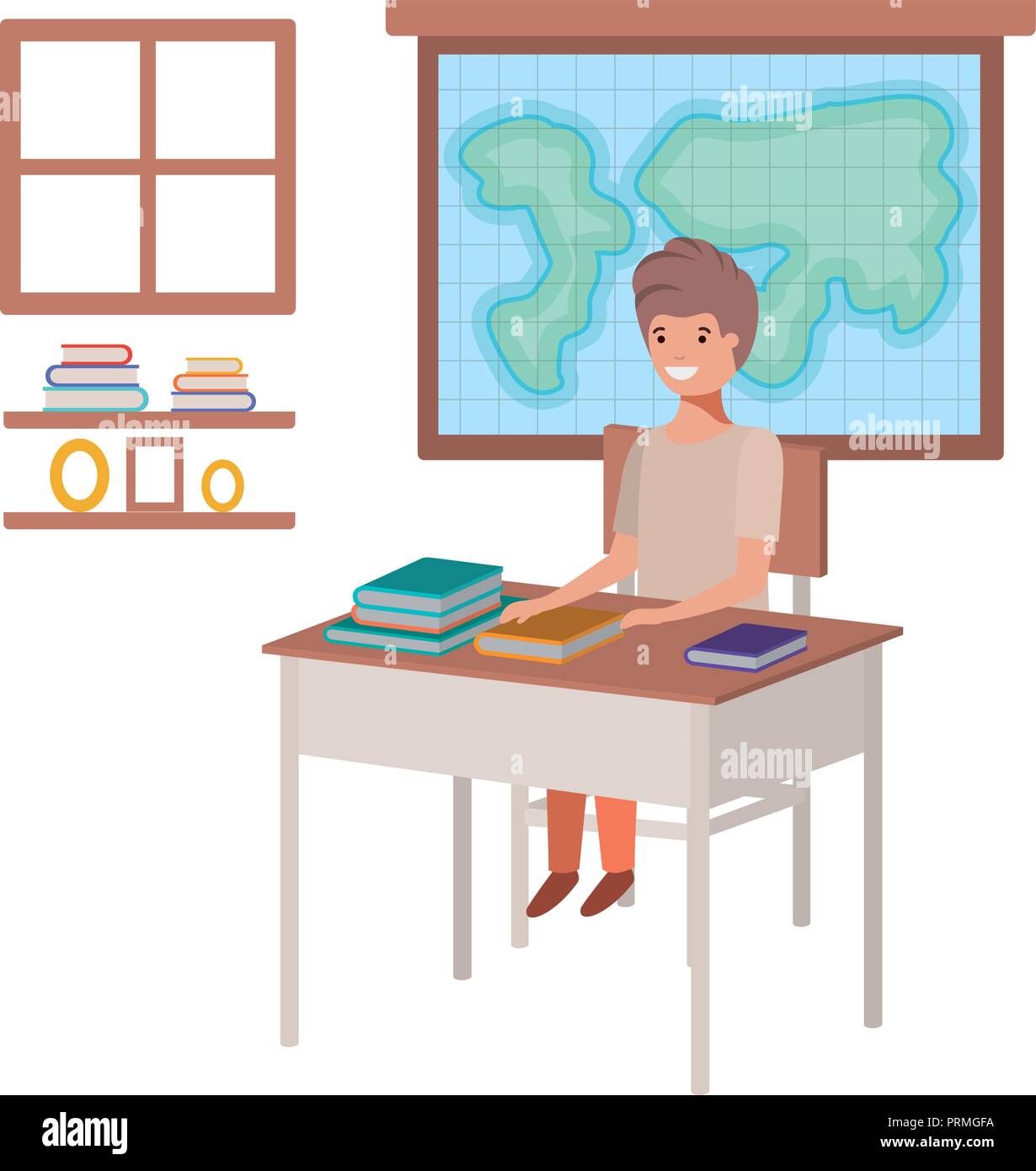 student boy sitting in geography classroom Stock Vector Image & Art - Alamy