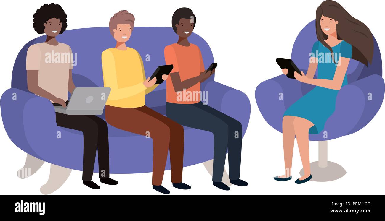 group of people using technology devices Stock Vector Image & Art - Alamy