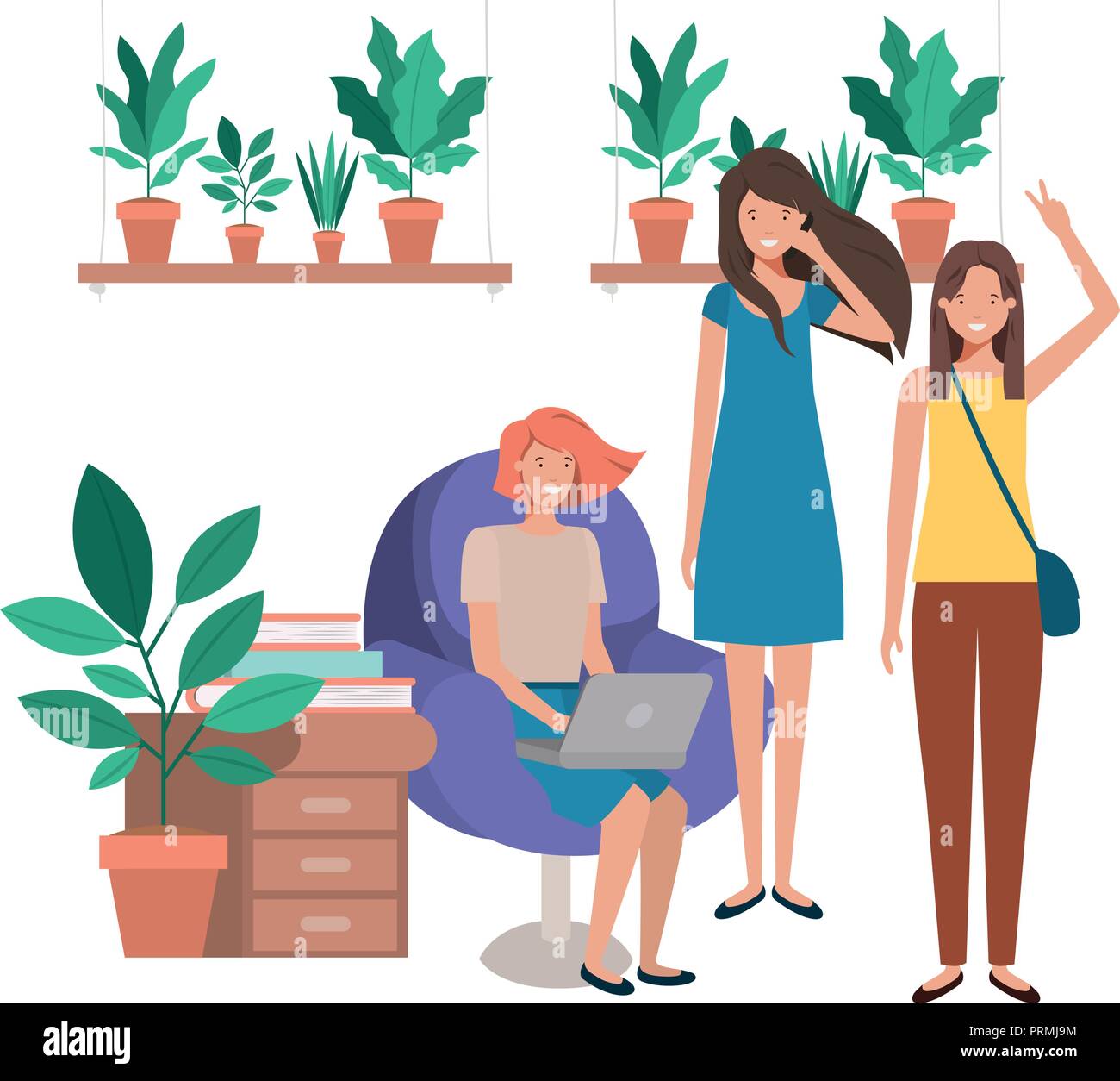 group of women using technology in the livingroom Stock Vector Image ...