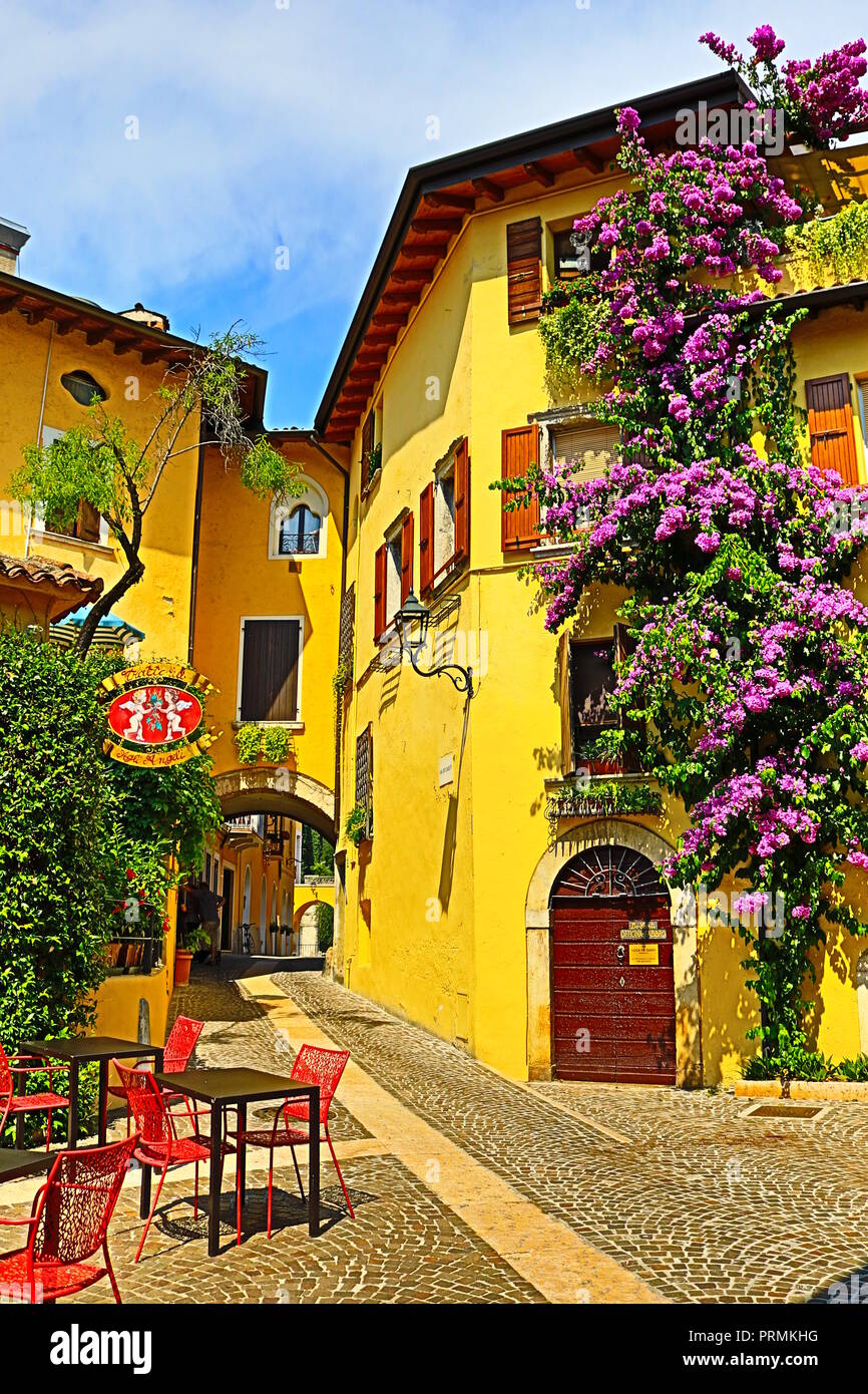 Traditional picturesque street in Gardone Riviera town Italy Stock ...