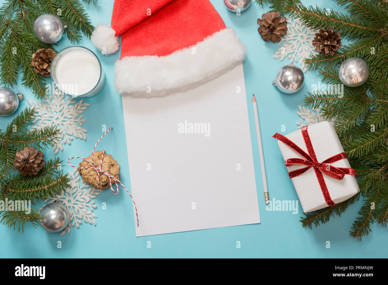 Christmas empty white blank letter for Santa Claus with milk, cookies ...