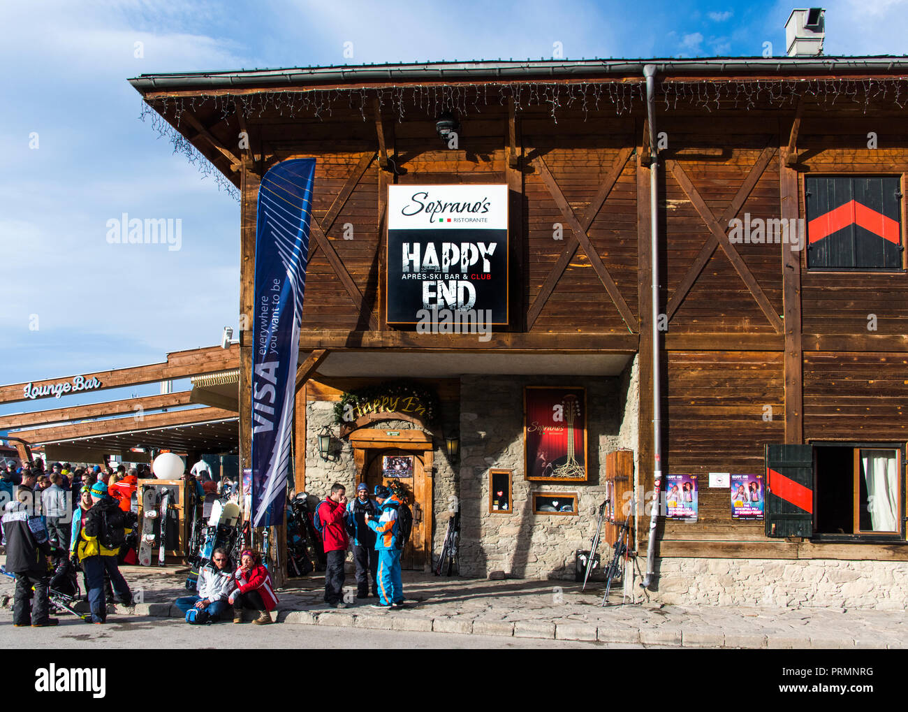 Happy End, an apres-ski bar in Bansko, Bulgaria Stock Photo - Alamy