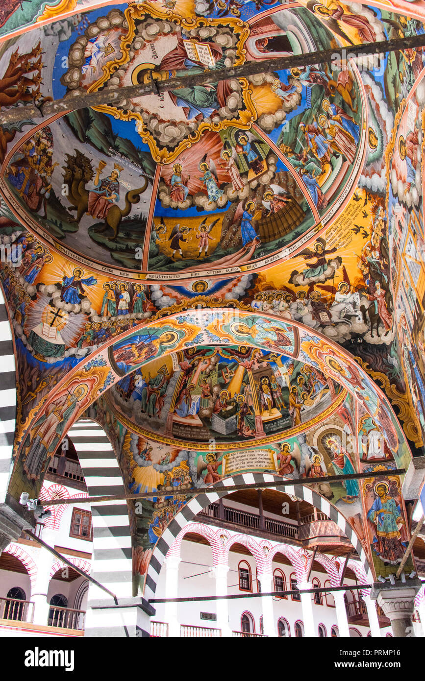 Icons on the exterior walls and ceilings of the Monastery of Saint Ivan ...