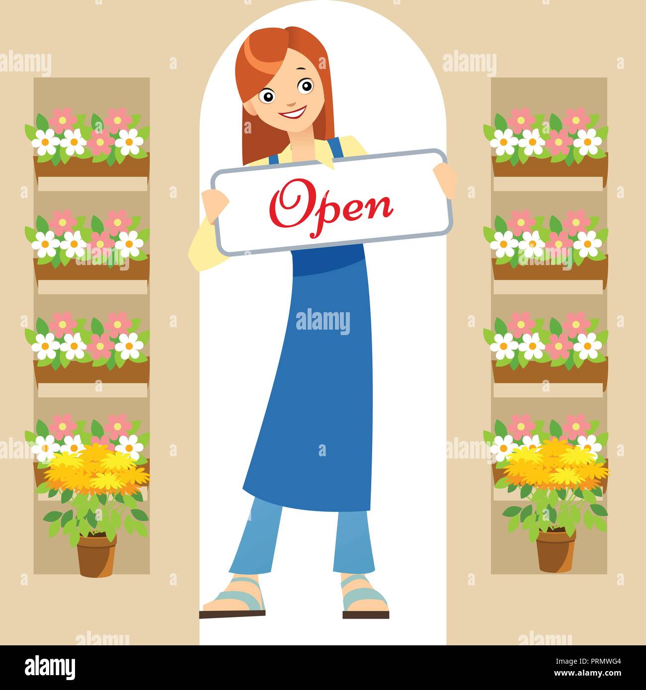 Vector illustration of a florist in a flower shop Stock Vector Image ...