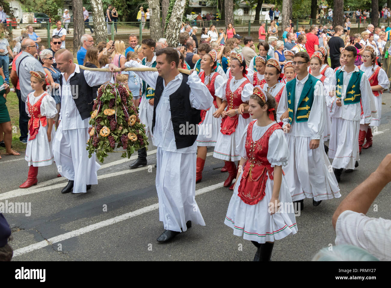 Traditional hungarian grape event participant in autumn in a village ...