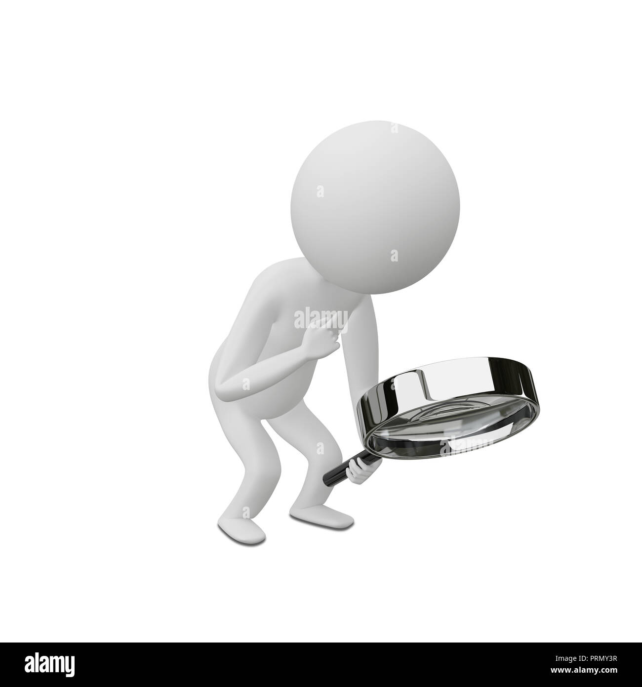 3D Illustration of Abstract Man with Magnifier on a White Background ...