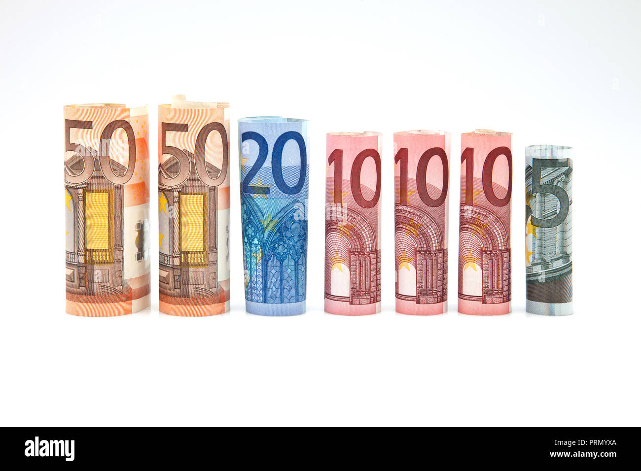 notes of euros on a white background Stock Photo - Alamy