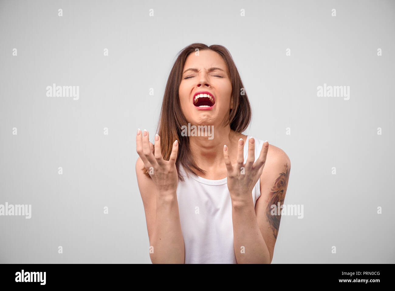 Anxious young woman yelling fear hi-res stock photography and images ...