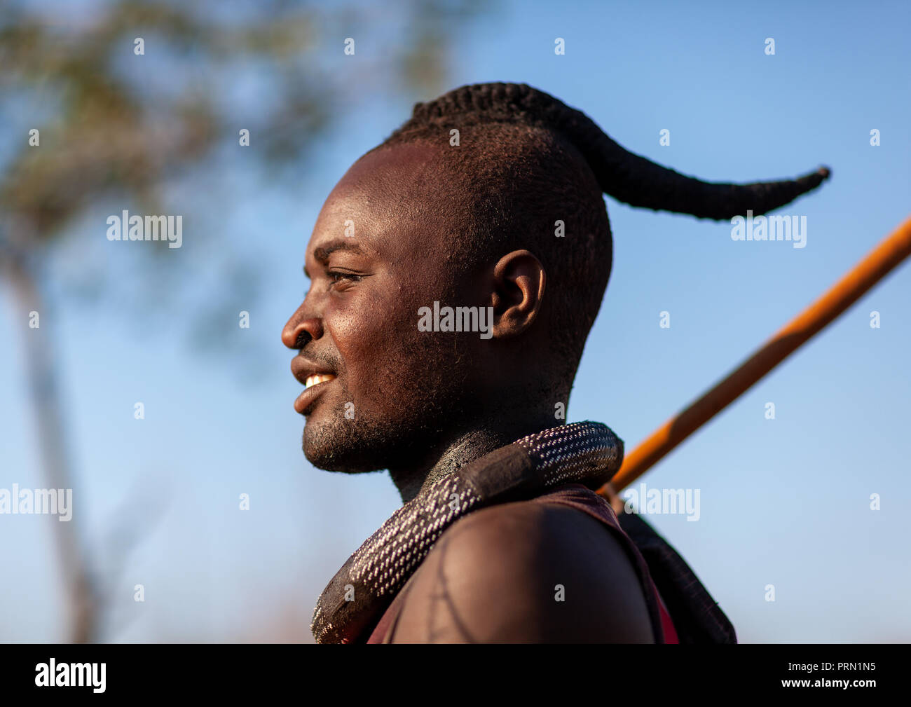 Portrait of a single Himba tribe man, Cunene Province, Oncocua, Angola ...