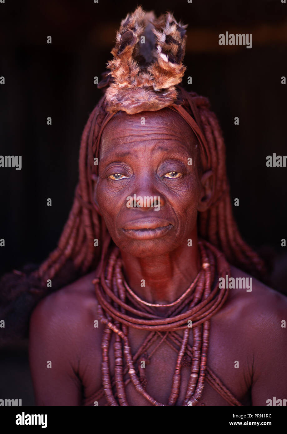 Portrait of a Himba tribe woman covered with otjize, Cunene Province ...