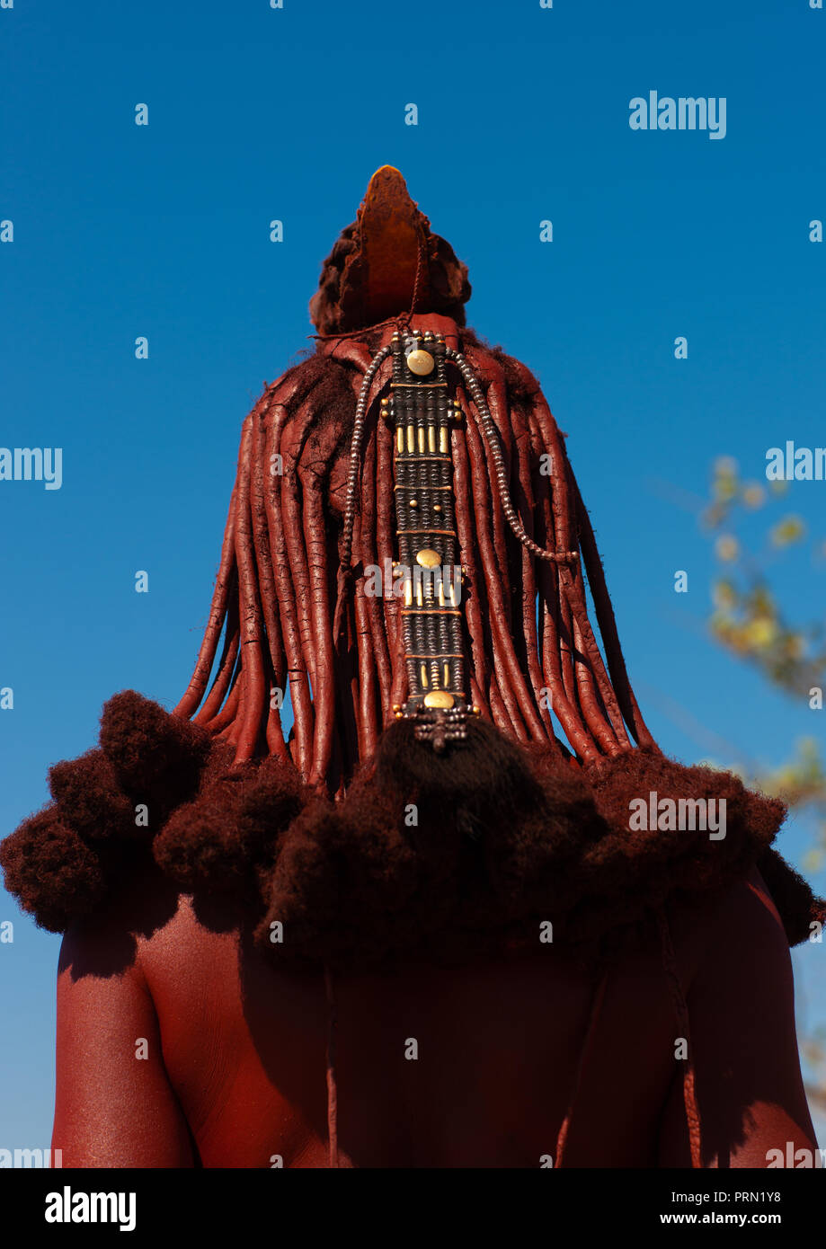 Rear view of a Himba tribe woman, Cunene Province, Oncocua, Angola ...