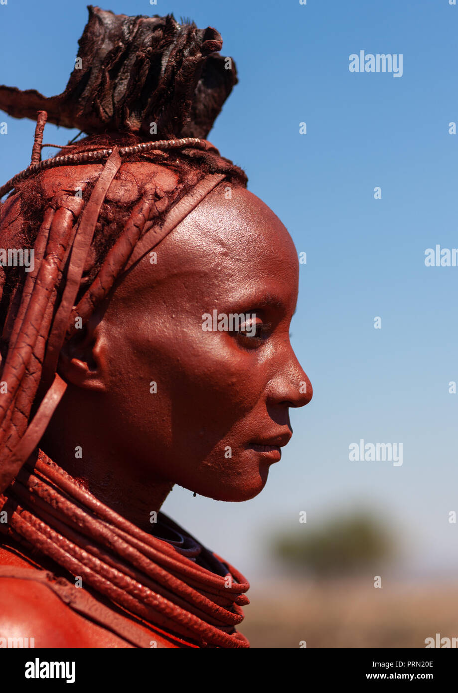Portrait of a Himba tribe woman covered with otjize, Cunene Province ...