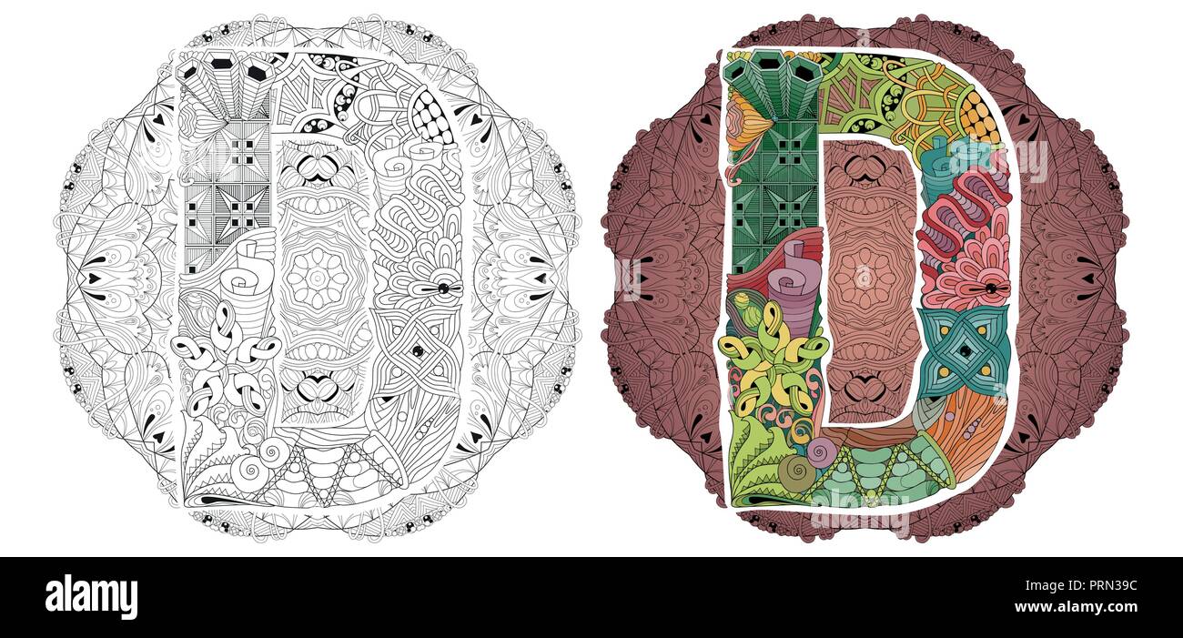 Hand-painted art design. Hand drawn illustration mandala with letter D ...
