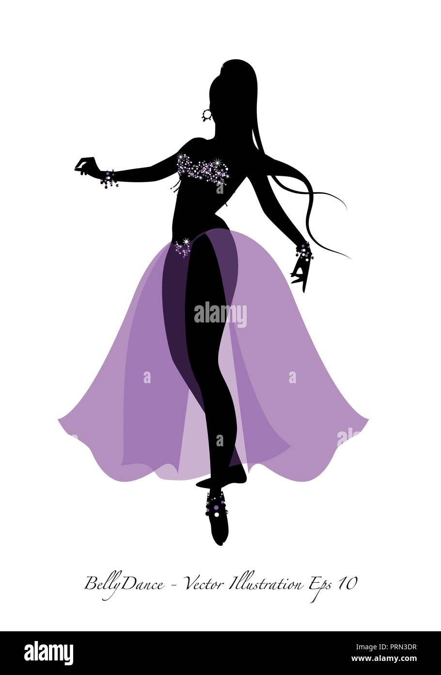 Beautiful belly dancer silhouette wearing exotic clothes. Vector ...
