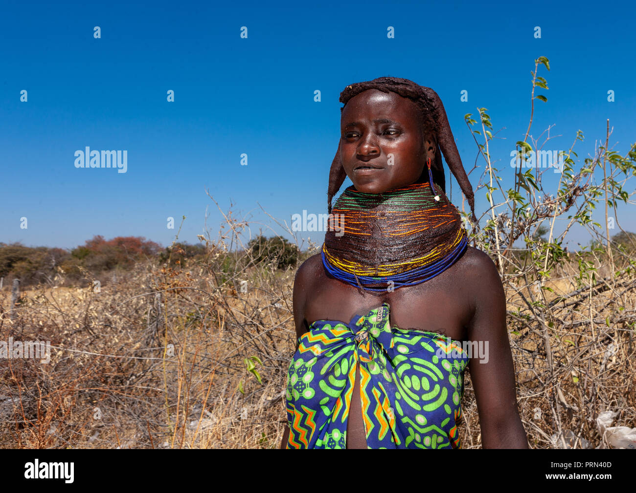 Portrait of a Mumuhuila tribe woman portrait wearing a huge necklace ...