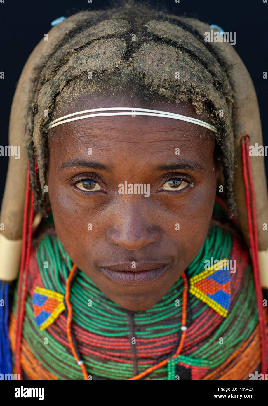 Portrait of a Mumuhuila tribe woman, Huila Province, Chibia, Angola ...