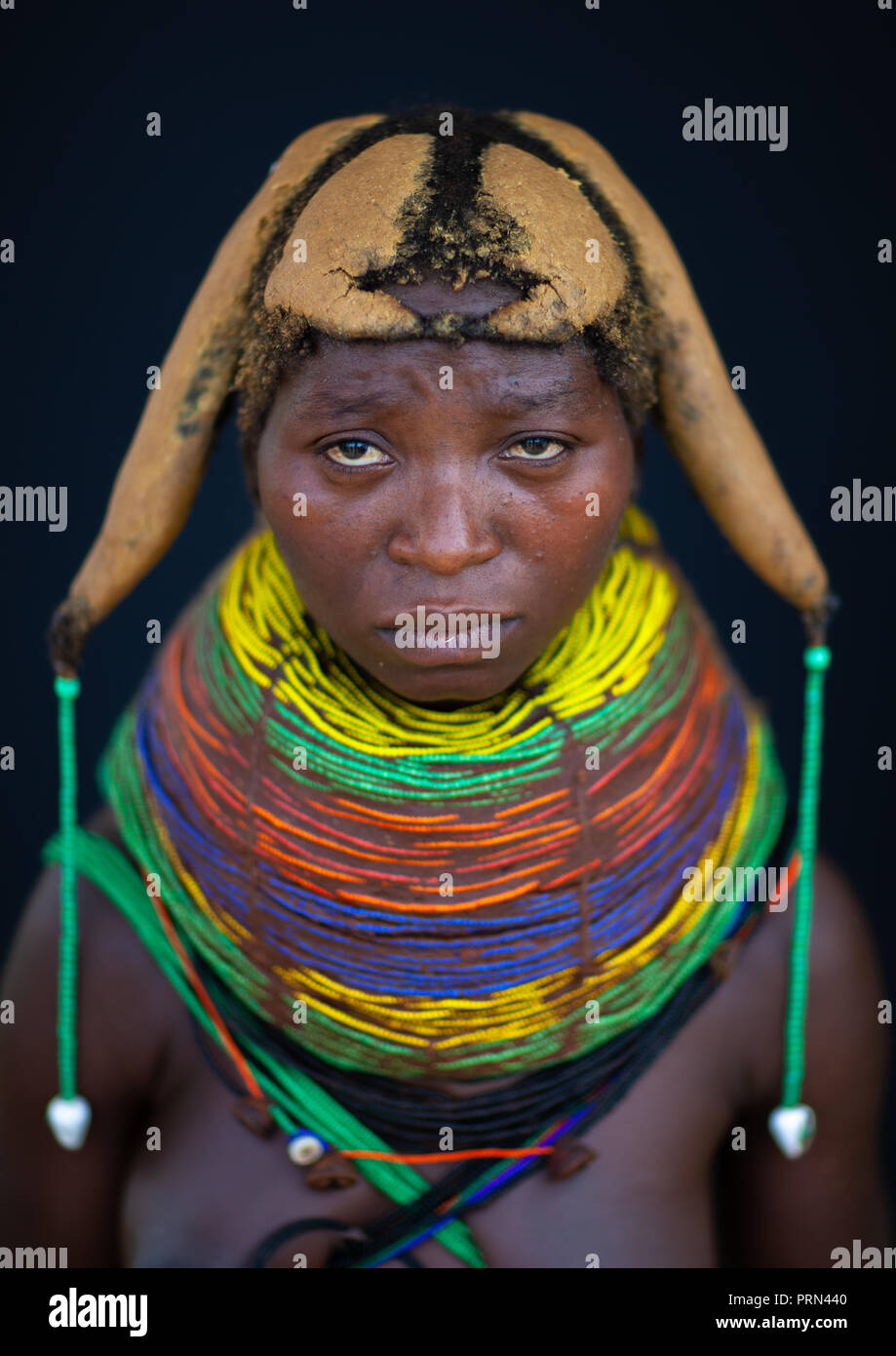 Portrait of a Mumuhuila tribe woman, Huila Province, Chibia, Angola ...