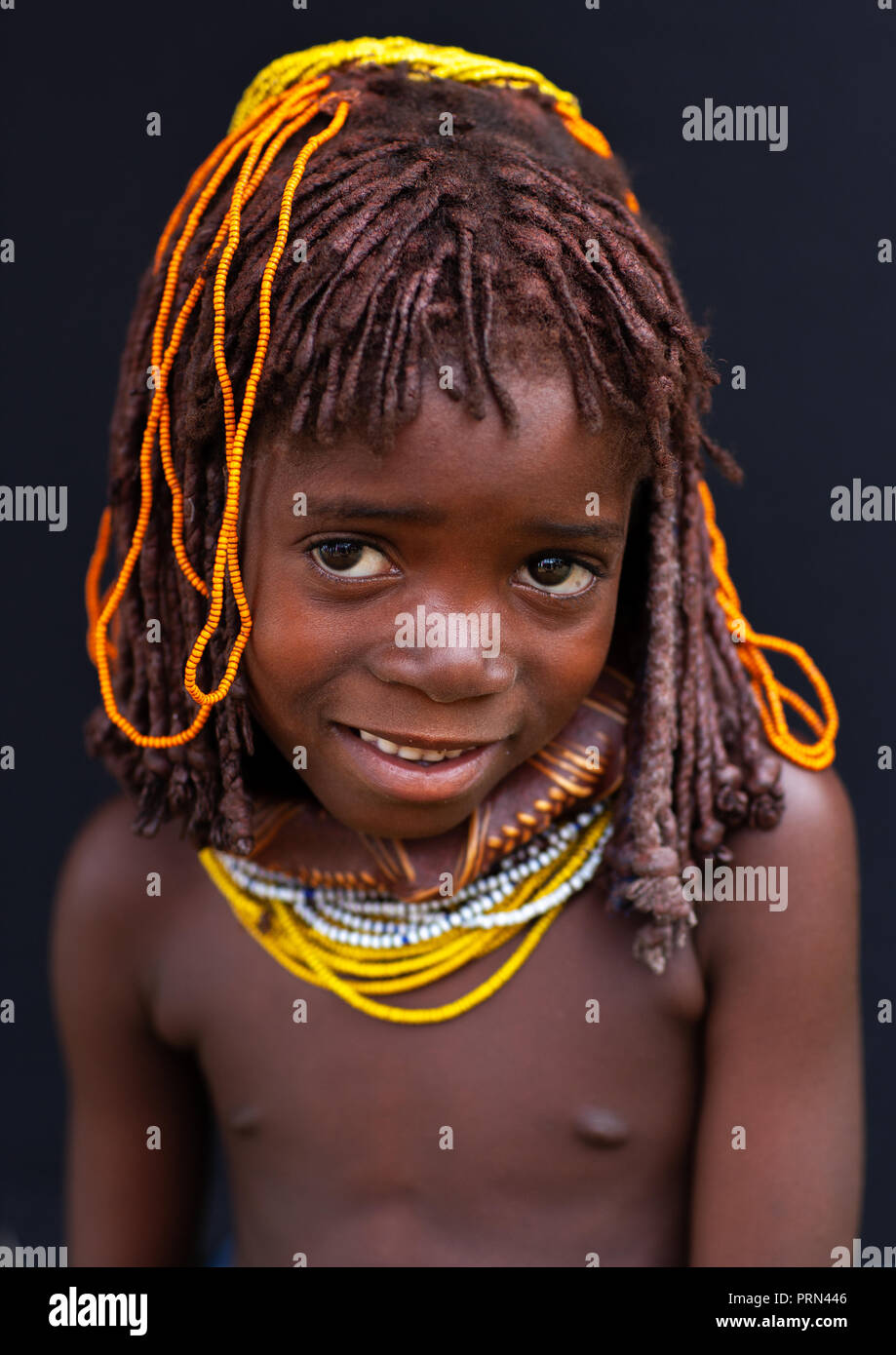 Portrait of a Mumuhuila tribe girl, Huila Province, Chibia, Angola ...