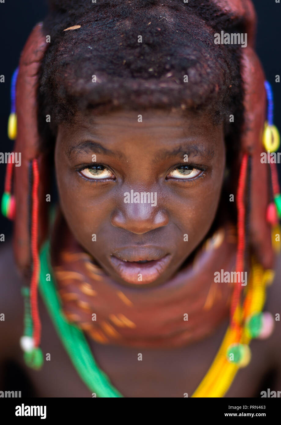 Portrait of a Mumuhuila tribe girl, Huila Province, Chibia, Angola ...