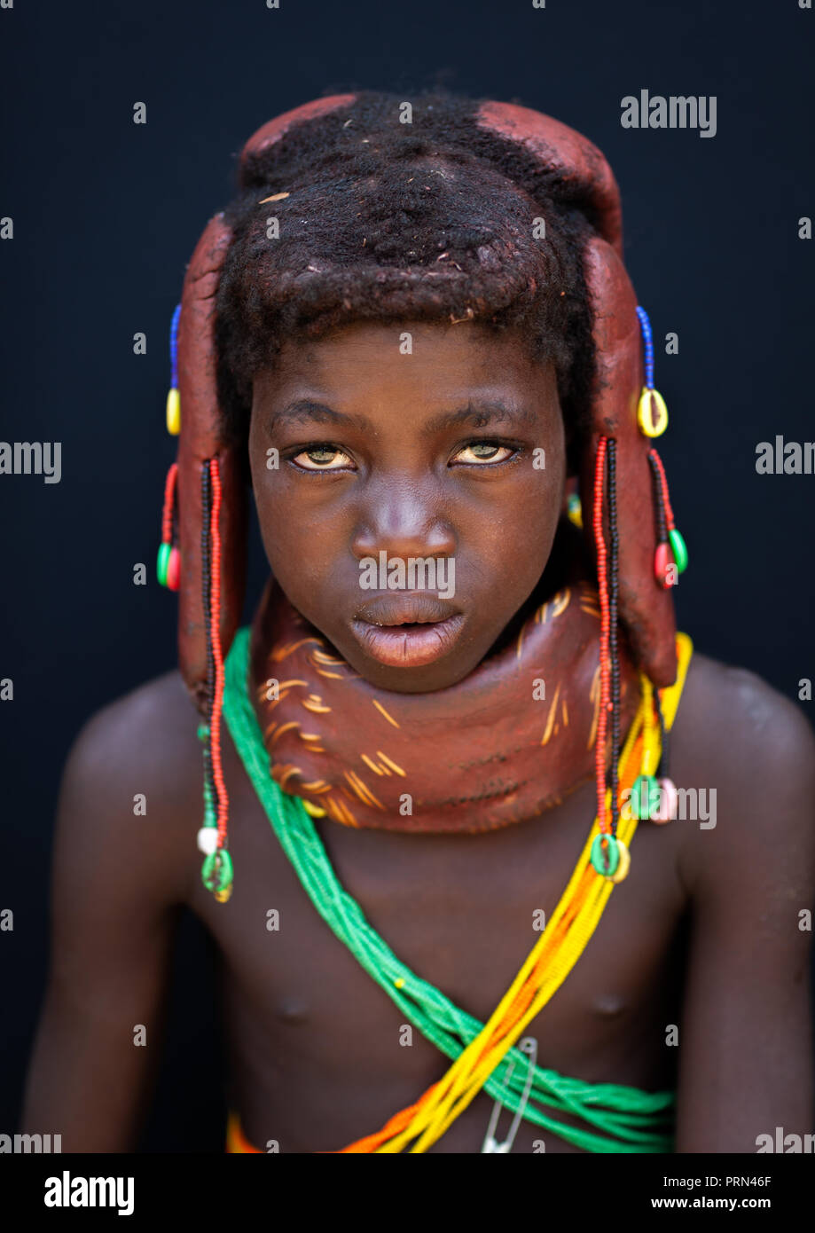 Portrait of a Mumuhuila tribe girl, Huila Province, Chibia, Angola ...