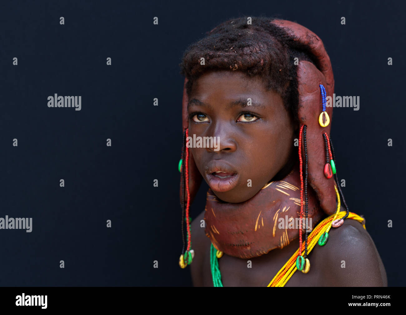 Portrait of a Mumuhuila tribe girl, Huila Province, Chibia, Angola ...