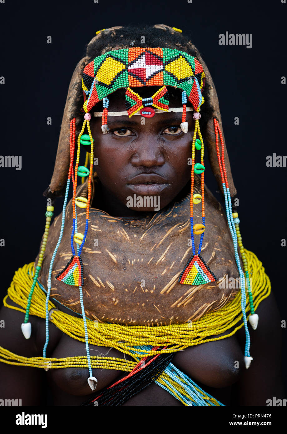 Portrait of a Mumuhuila tribe woman, Huila Province, Chibia, Angola ...