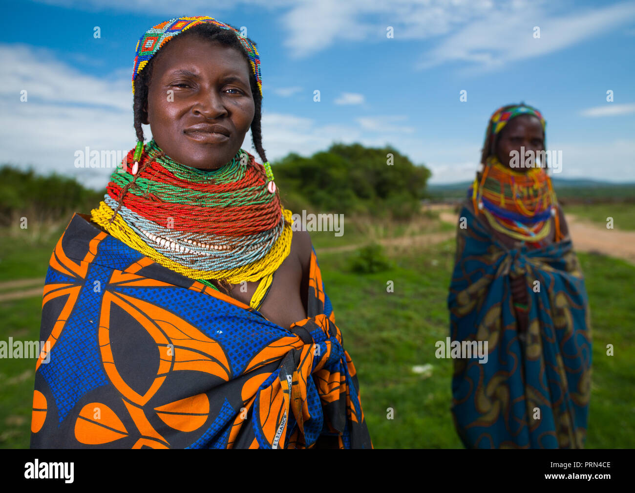 Mumuhuila tribe women in a field, Huila Province, Chibia, Angola Stock ...